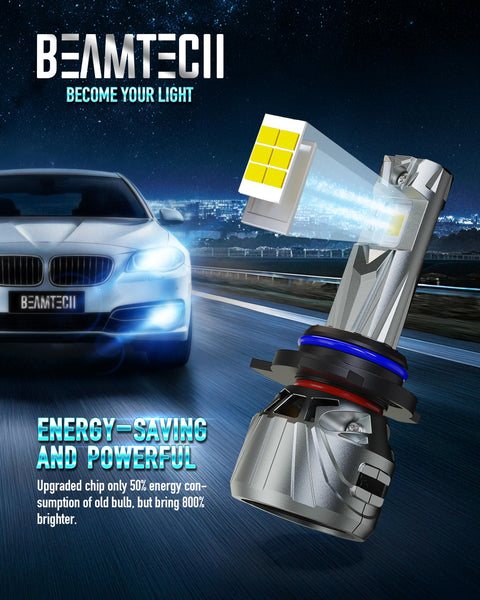 BEAMTECH 9012 Bulb, 800% Brighter High Speed Fan 6500K Xenon White 901