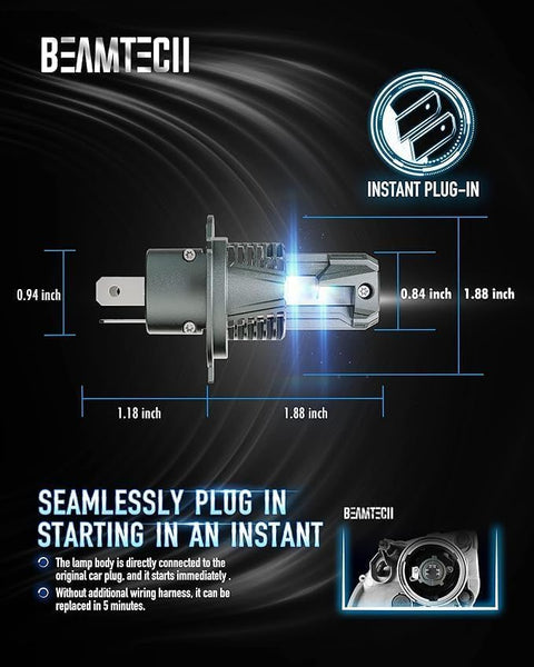 BEAMTECH H4 LED Fog Light Bulbs, G-XPower Chips 9003 Light Bulb 20000L